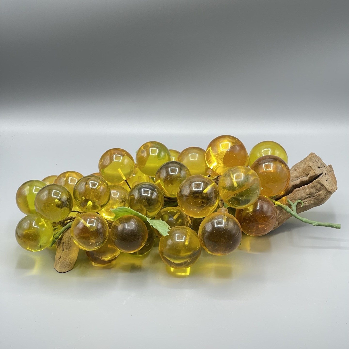 Large Vintage MCM Lucite Grapes Wood Stem Retro Amber Yellow Cluster ...