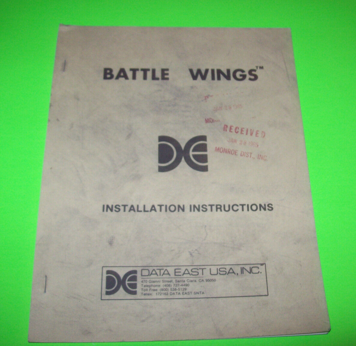 BATTLE WINGS ORIGINAL VIDEO ARCADE GAME OWNERS INSTRUCTION MANUAL ...