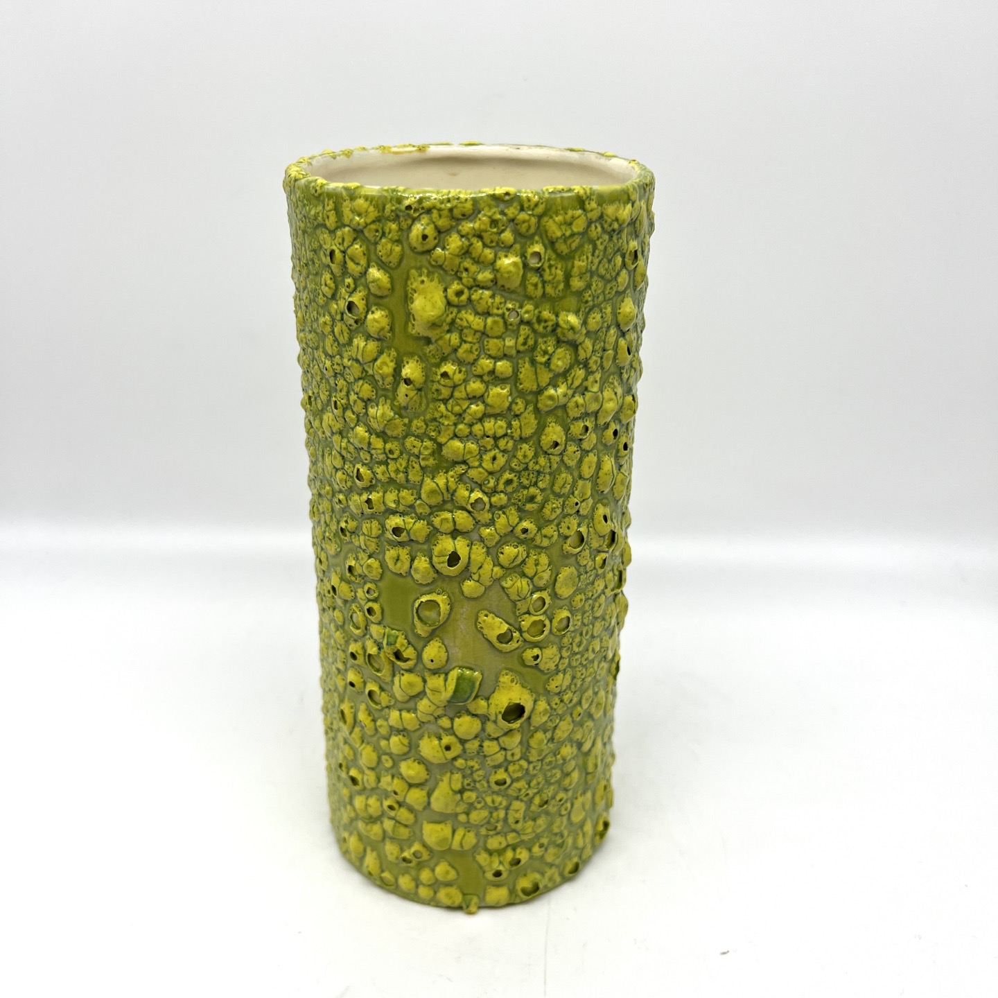 Lime Chartreuse Green Lava Glaze Ceramic Cylindrical Vase