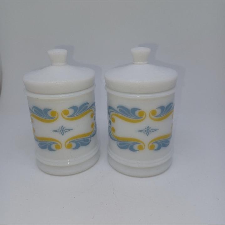 Vtg Merck & Co White Milk Glass Apothecary Medicine Spice 2 Jars 1940s