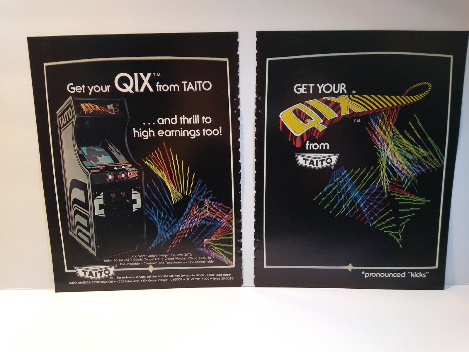 Qix Arcade FLYER Video Game Artwork 2 Sheets Detached Edges Worn 1981