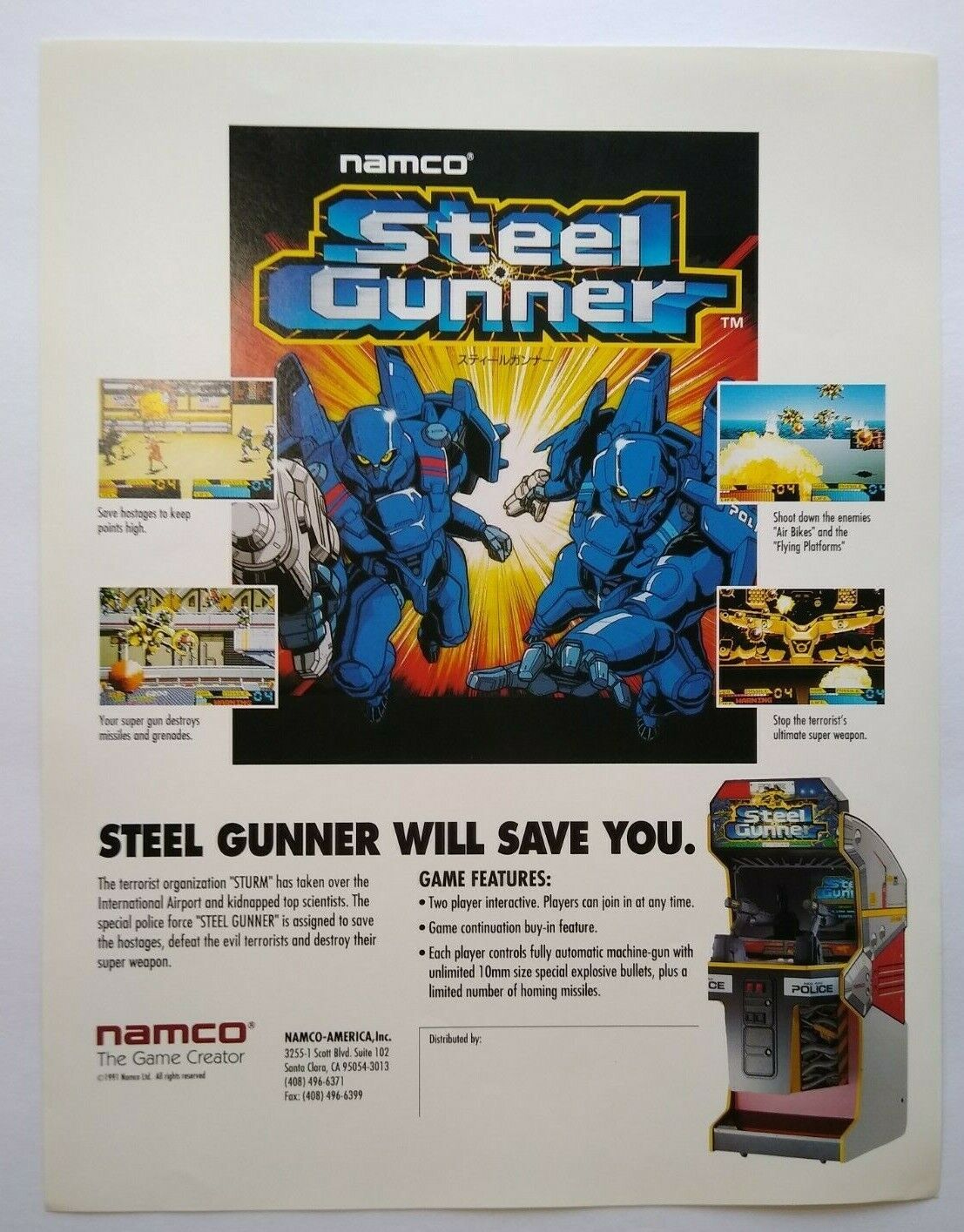 Steel Gunner Arcade FLYER Original Video Game Artwork Sheet 1991 Retro ...