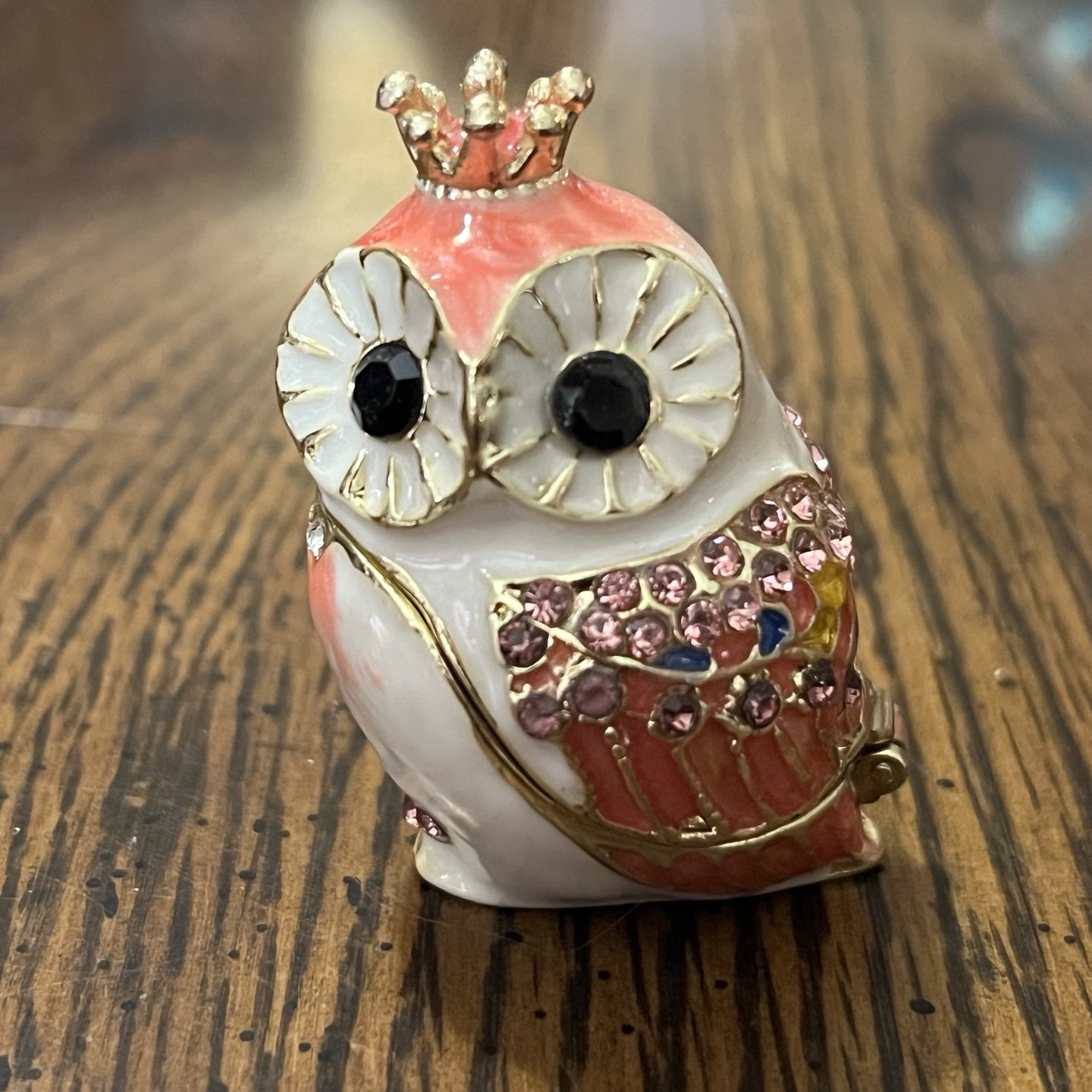 Owl Magnetic Metal Trinket Box Rhinestones
