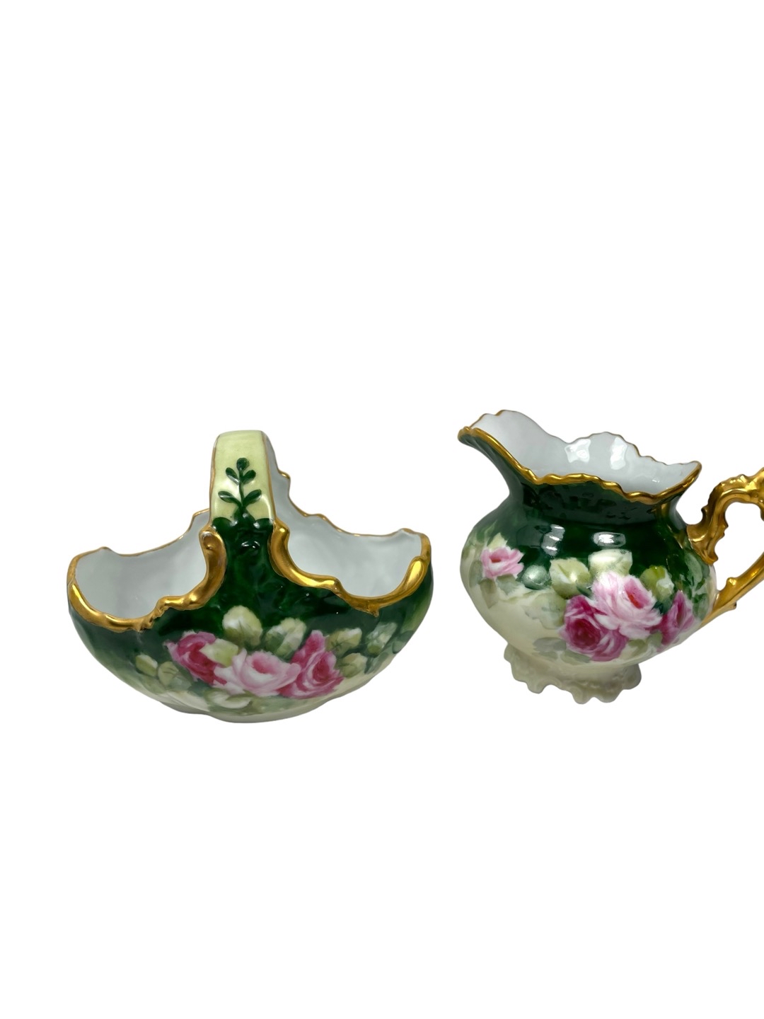 Creamer Sugar Cube Packet Basket Set Hand Painted Pink Red Roses ...