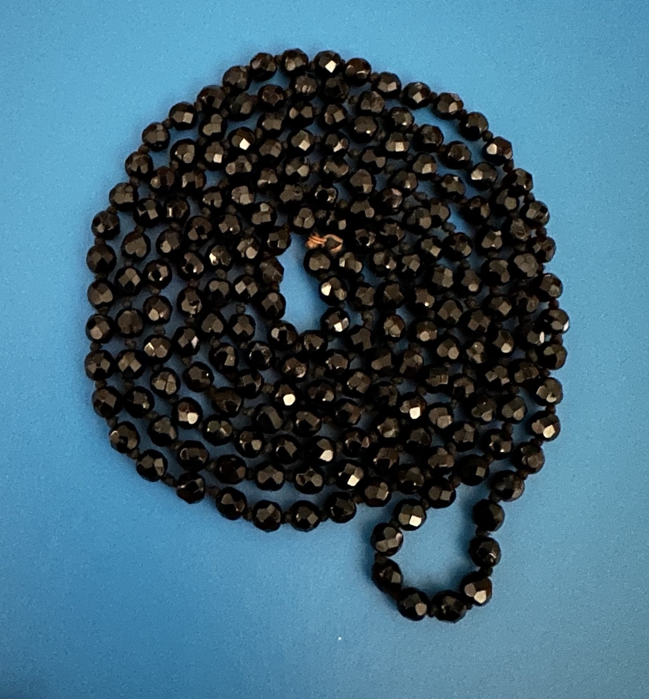 Victorian French Black Jet Bead Necklace 58” Mourning jewelry
