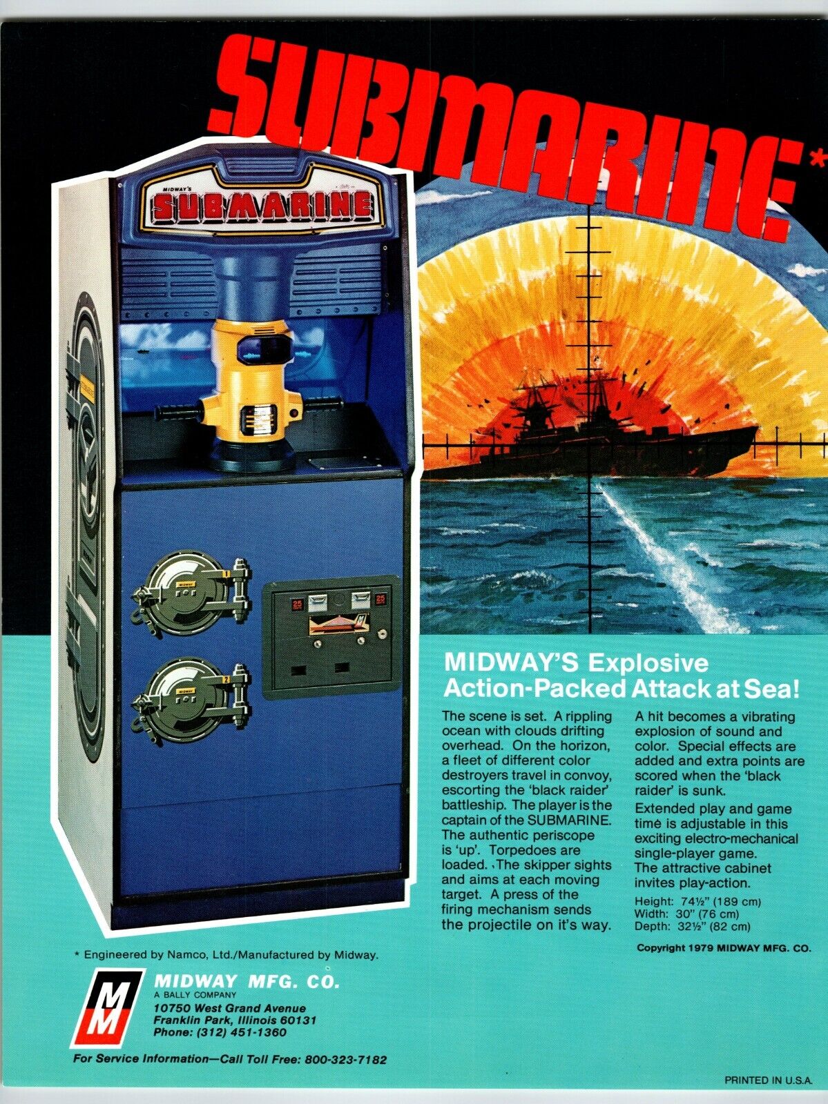 Submarine Arcade Flyer Original Video Game 1979 Periscope Retro 8.5" x ...