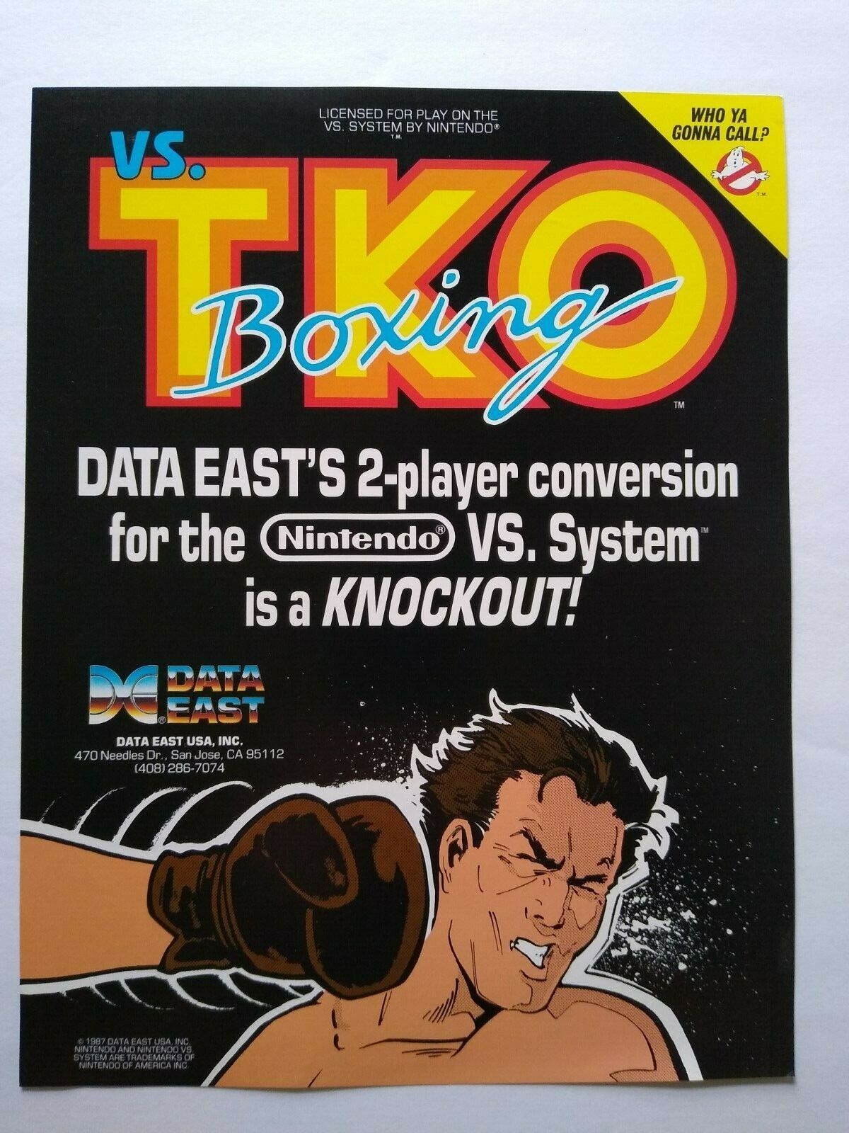 VS TKO Boxing Arcade FLYER Original 1987 Video Game Paper Vintage Promo Art