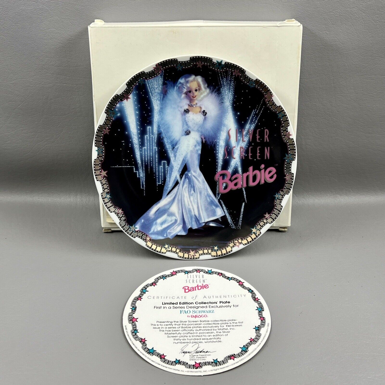 Silver Screen Barbie FAO Schwartz Limited Edition Plate 2108 COA Box 1994