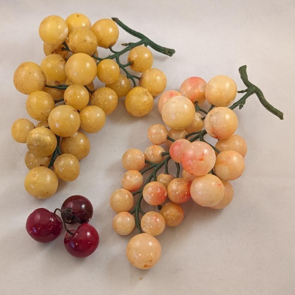 Vintage Italian Alabaster Stone Grape Clusters & Red Cherries with Wire ...