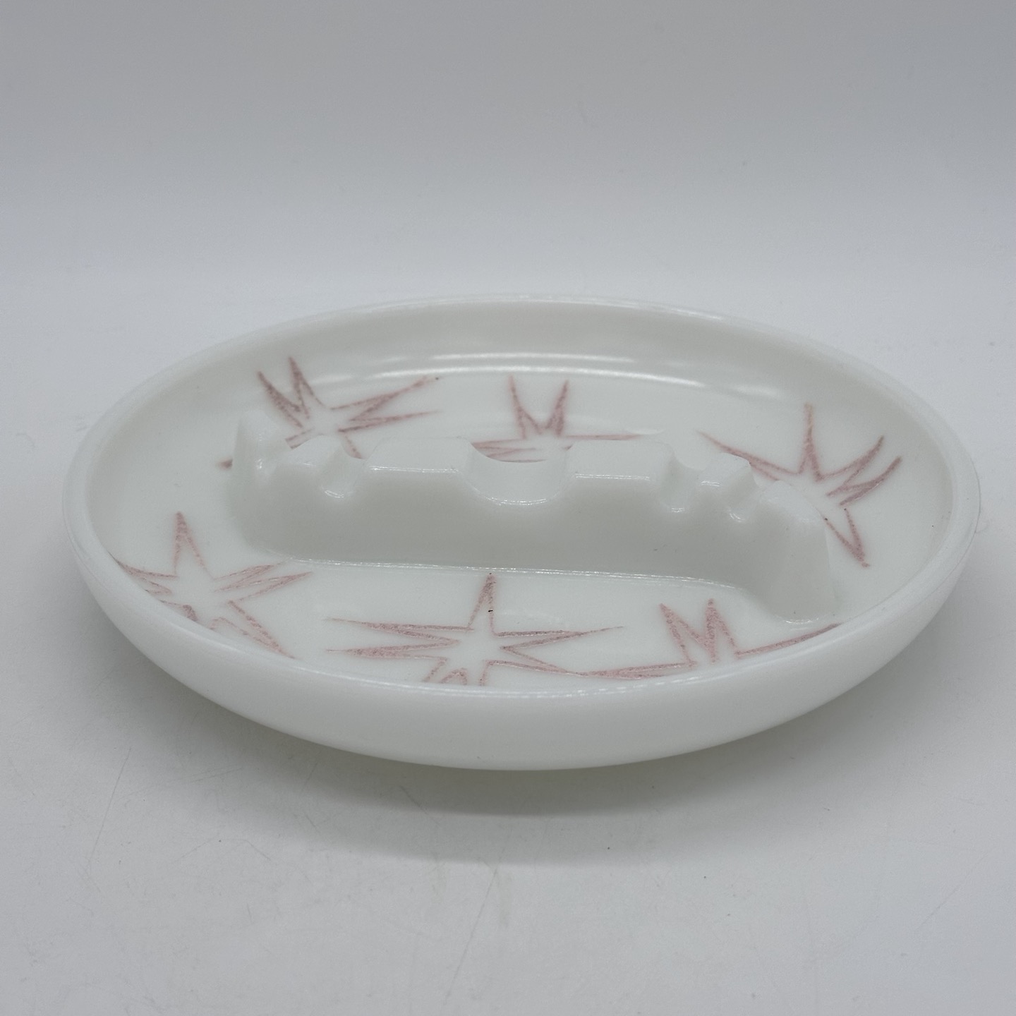 Milk Glass Vintage Table Ashtray With Hand Painted Pink Atomic Design