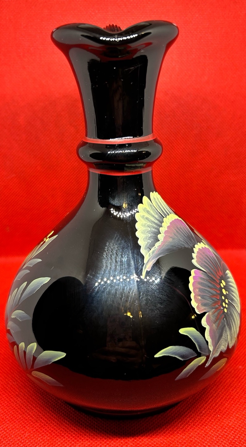 Fenton Glass Midnight Safari Jungle Pitcher Cruet Dragonfly Night Eyes ...