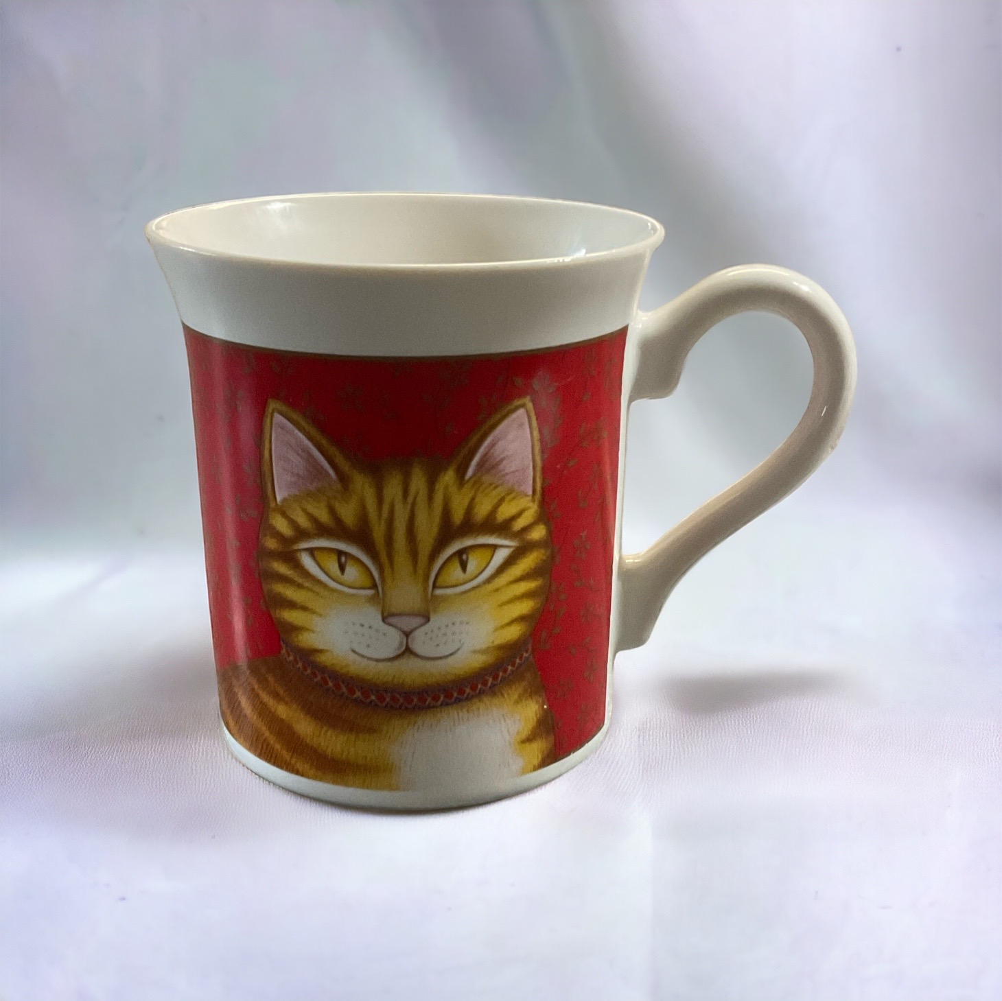 1987 Hallmark Cards Tabby Cat Mug Cup Japan Red Orange 10 fl ozs 3 1/2 tall