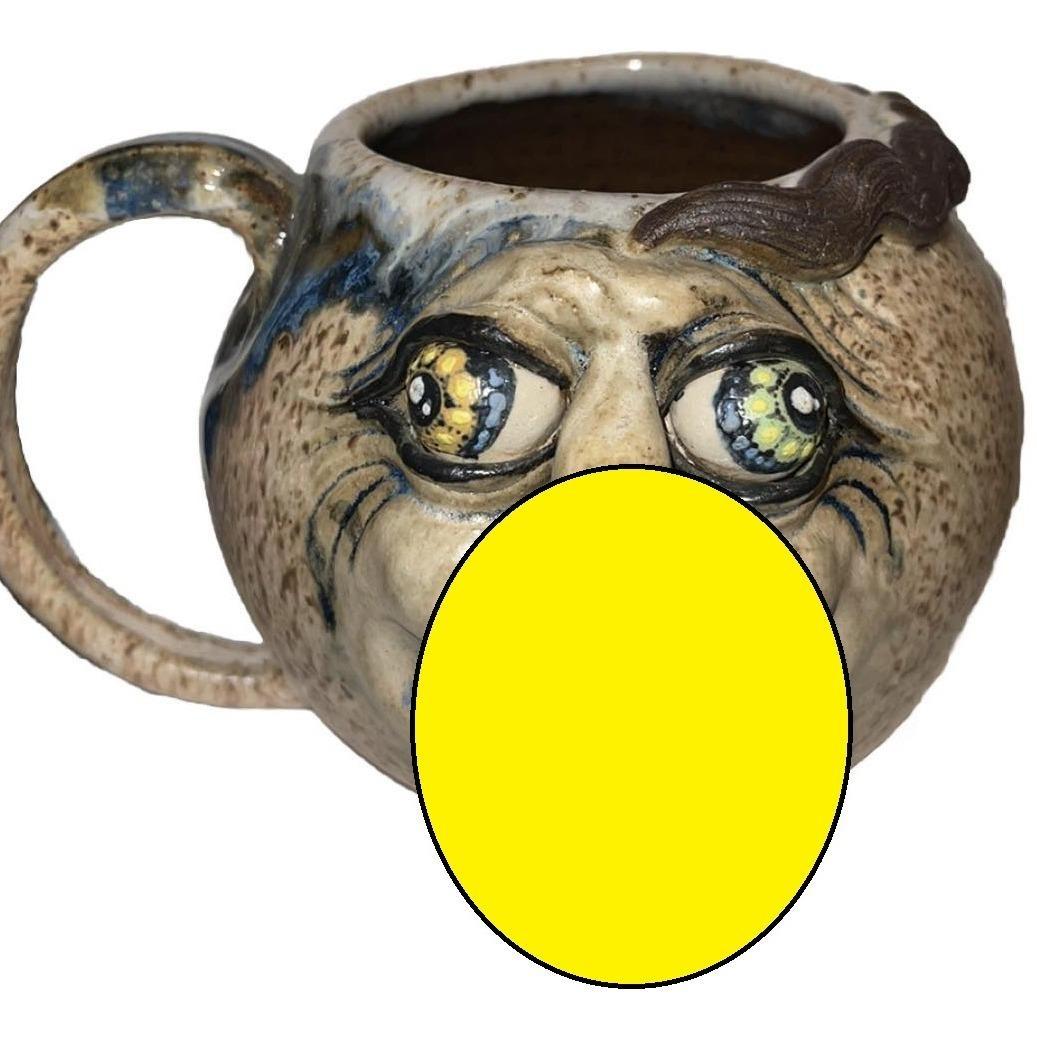 RARE Ron Dahline Signed Art Pottery Ugly Face Large (5"x4") Mug OOAK ...