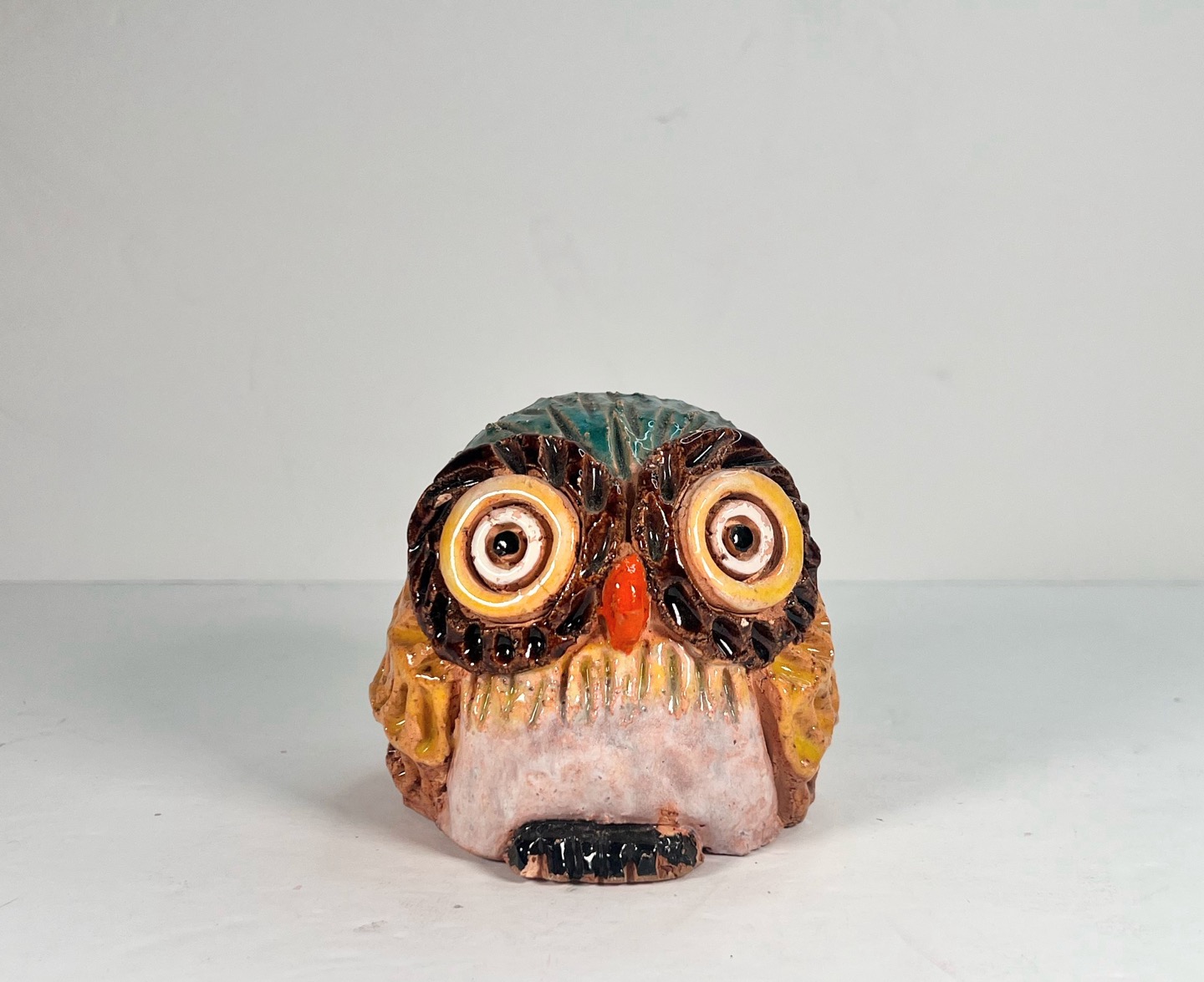 Vintage Enesco 1975 Art Pottery Adorable Owl Figurine glaze Terracotta