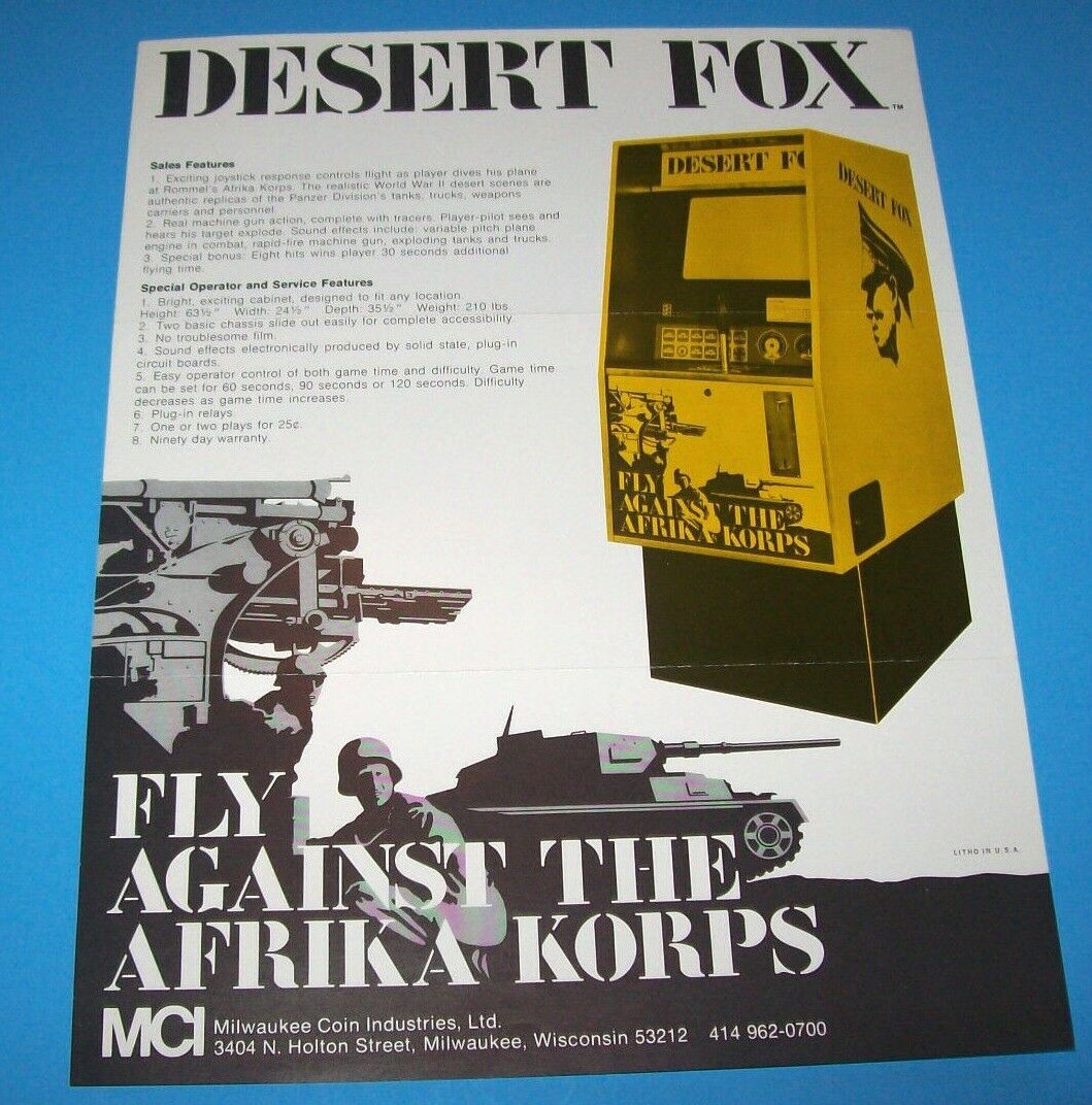 MCI Desert Fox Arcade FLYER Original 1972 Vintage Retro Game Paper ...