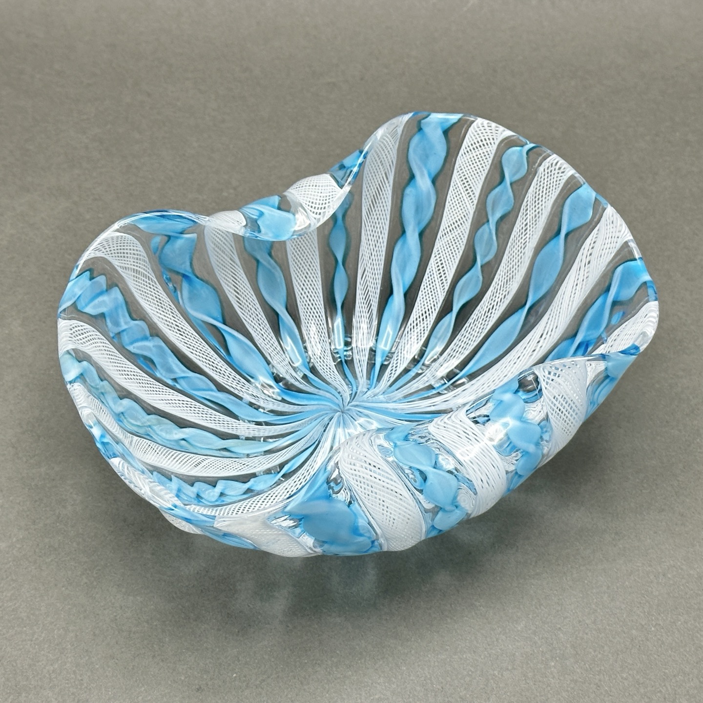 Vintage Murano Hand Blown Blue Zanfirico and Lattimo/White Garza Cane ...