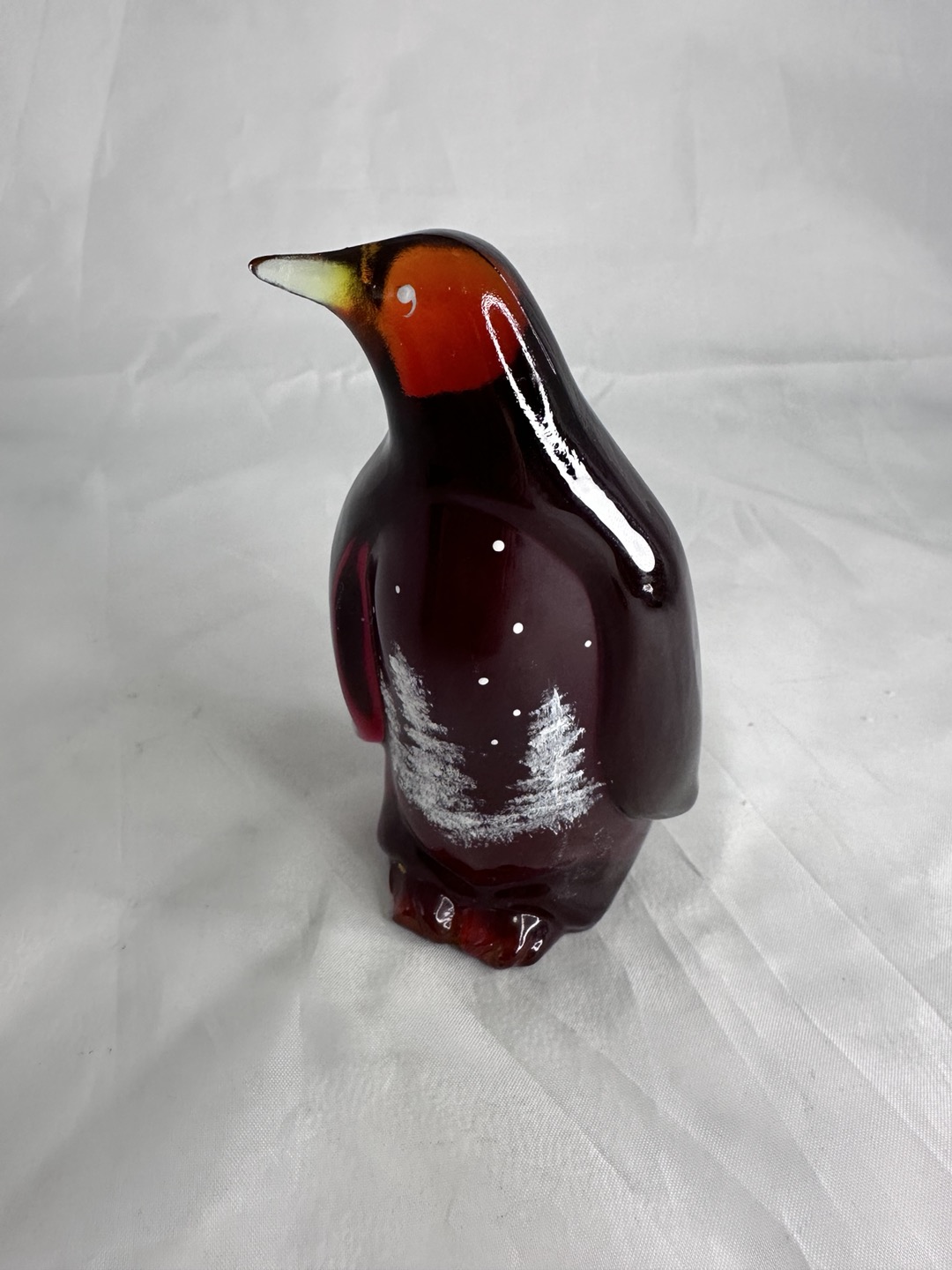 HTF Ruby Red Fenton Art Glass Hand Painted Penguin w/Original Sticker ...