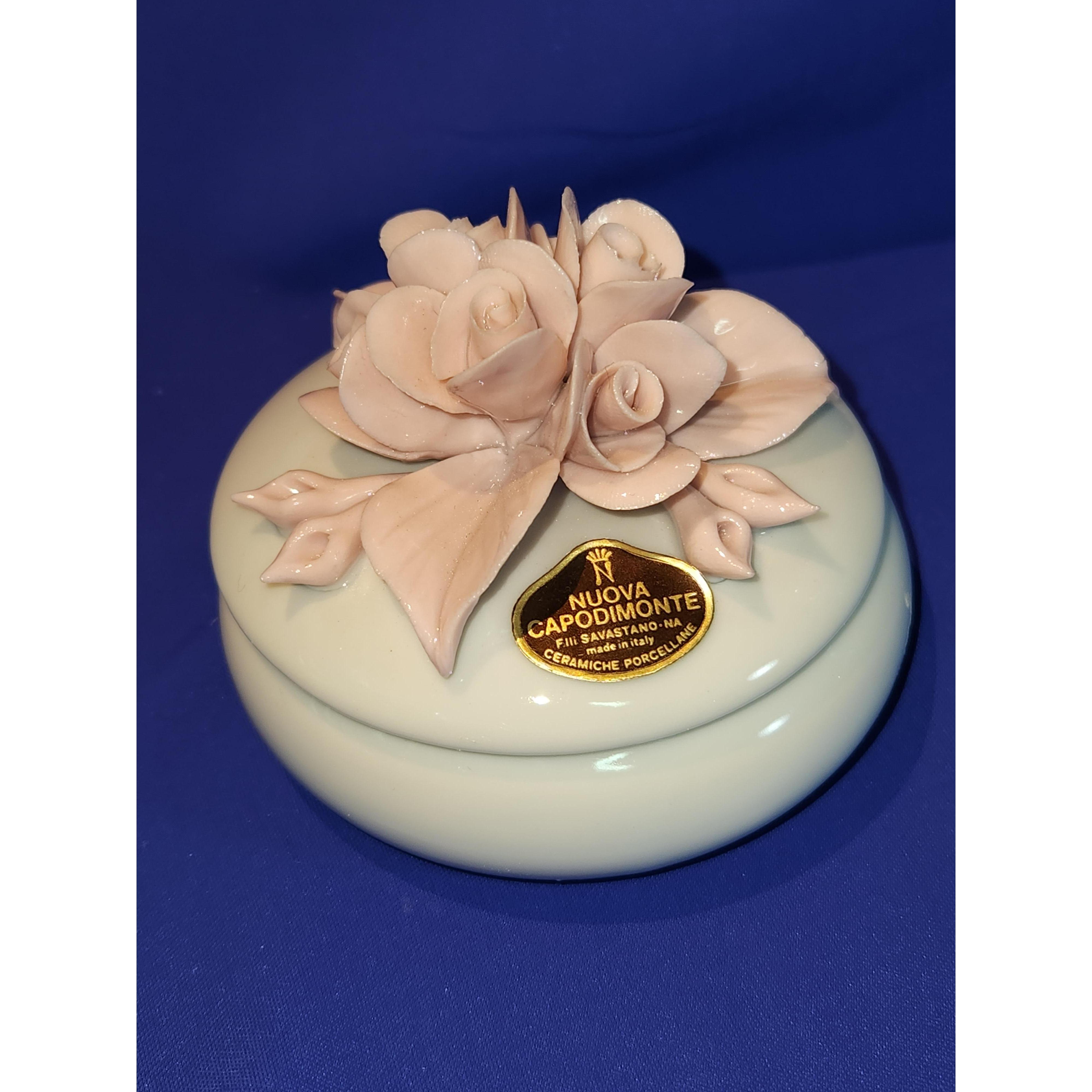 Nuova Capodimonte Pink Flowers Trinket Dish - Italy