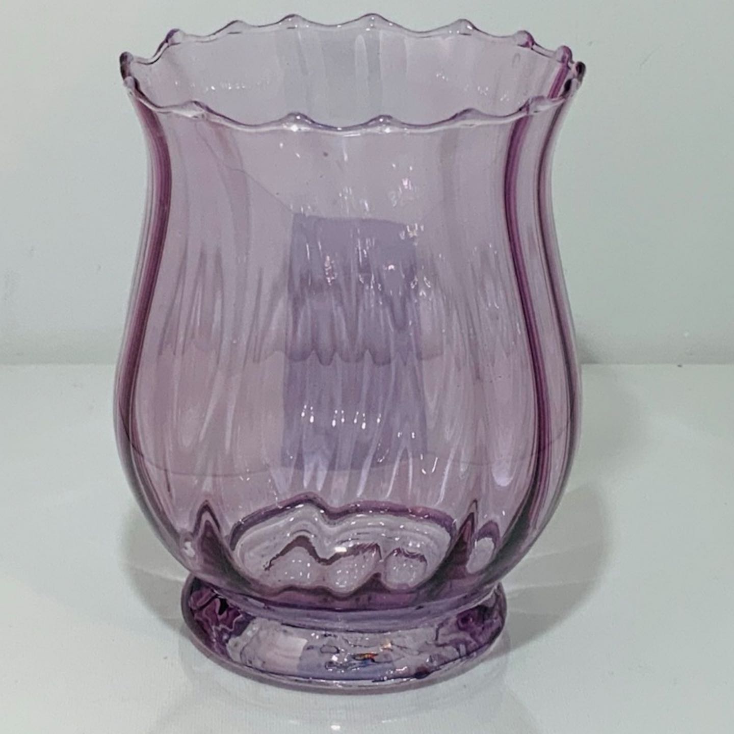 Vintage Purple Glass Vase Lavender Ribbed Wide Mouth Blush Pretty In ...