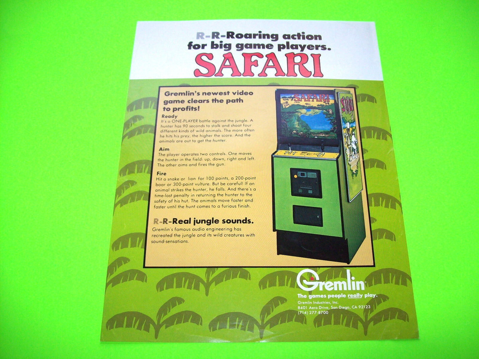 SAFARI Arcade Flyer Original 1977 Retro Video Arcade Game Vintage Promo Art