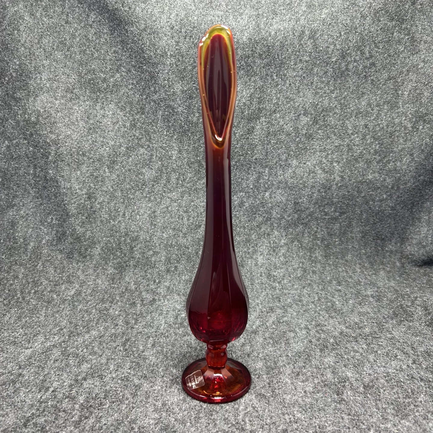 Viking Ruby Red 9 Petal Swung Vase Amberina Edge & Base w Cadmium GLOWS ...