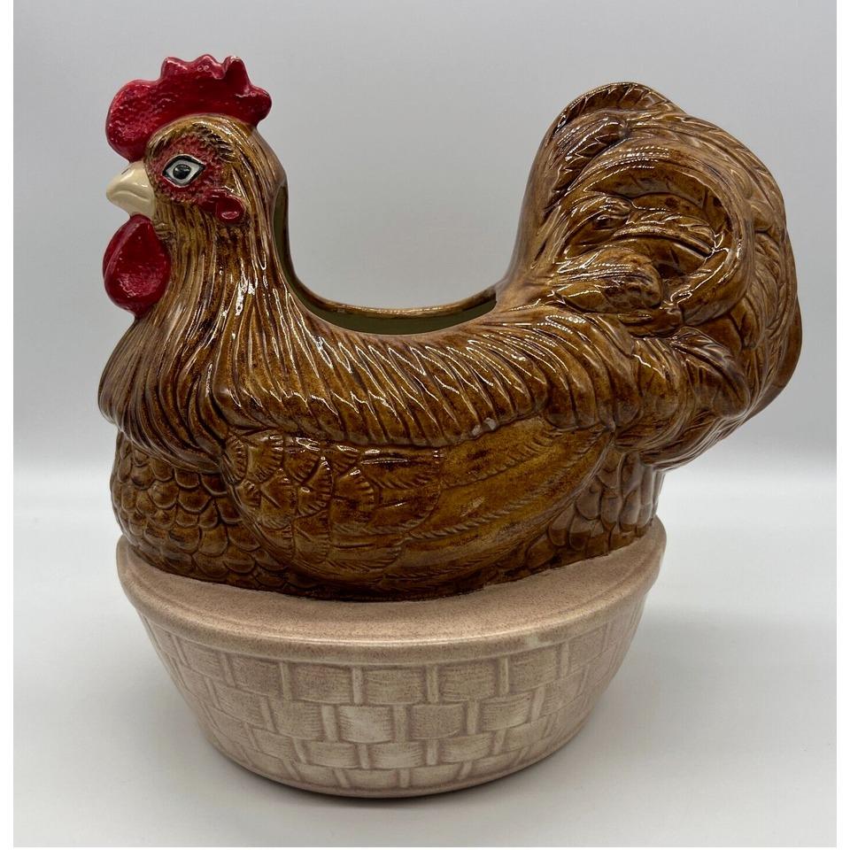 vintage ceramic rooster chicken on nest planter utensil holder ...