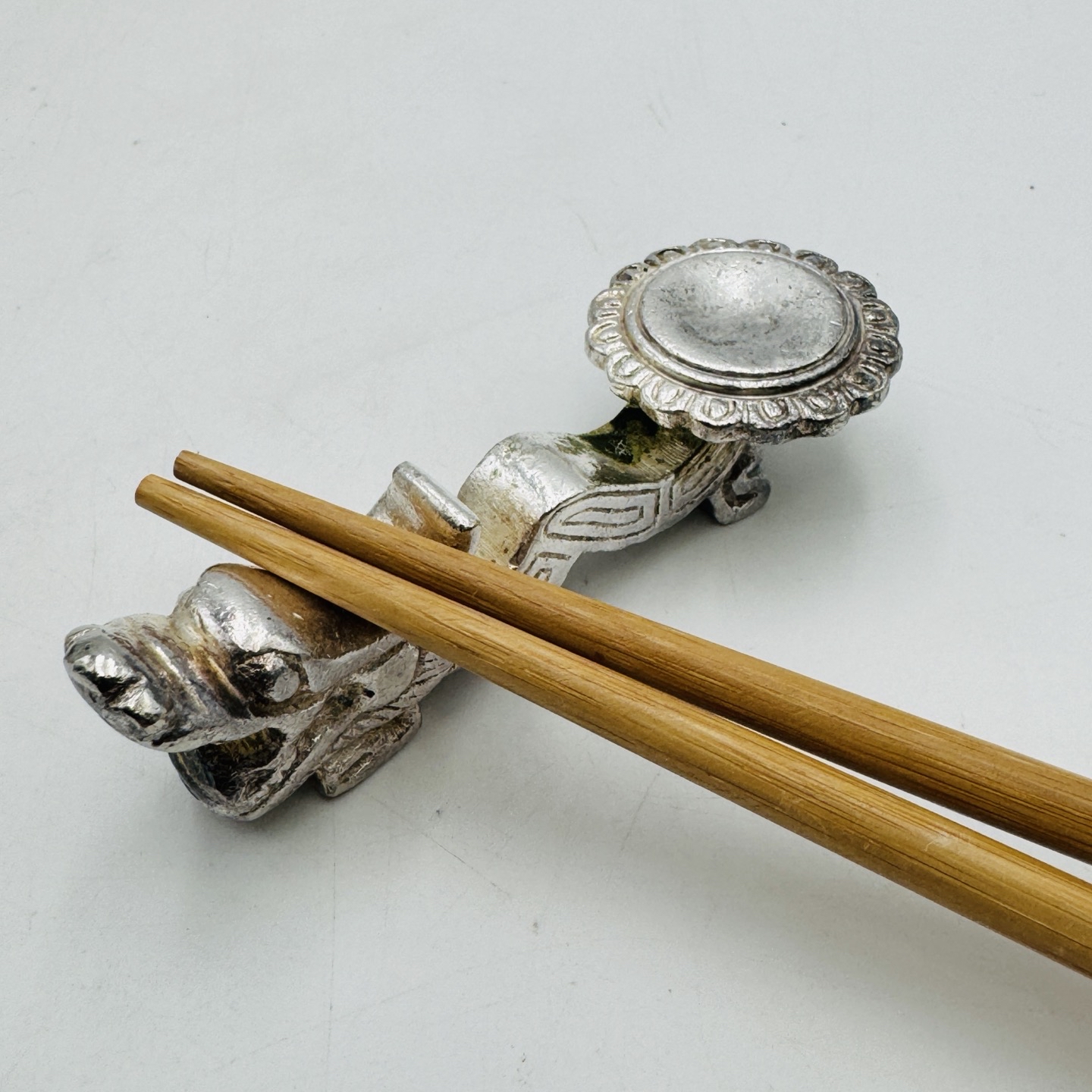 Antique White Metal Dragon Chopstick Holders Set Of 6