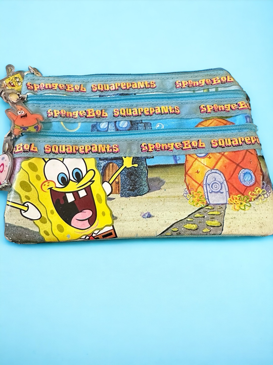 Vintage Nickelodeon Spongebob Vinyl 3 Pocket Organizer Zipper Pouch 2002