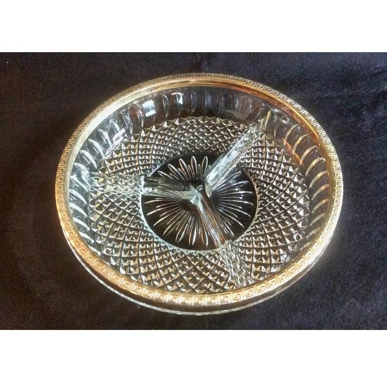 Lead Crystal Divided Plate Dish, Metal Rim Serving Tray, Classic ...