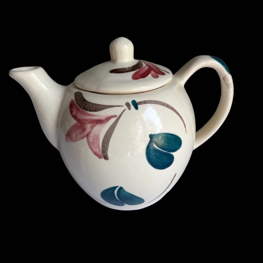 PURINTON POTTERY Ivy Red Blossom 2 Cup TEAPOT & LID - 1950's