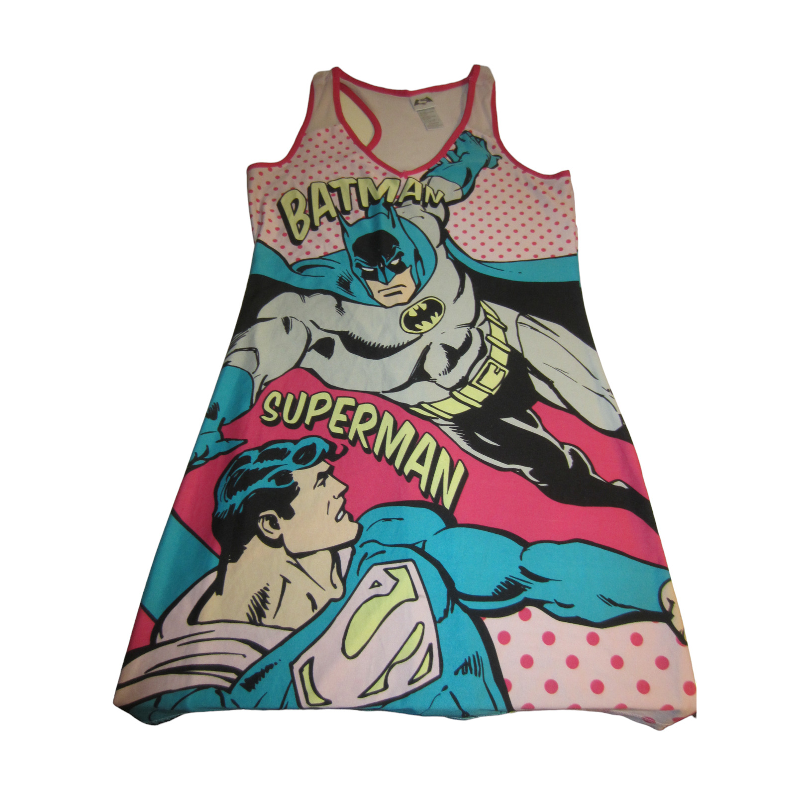 Superman & Batman Pink & Blue Comic Print Dress Nightgown Size M