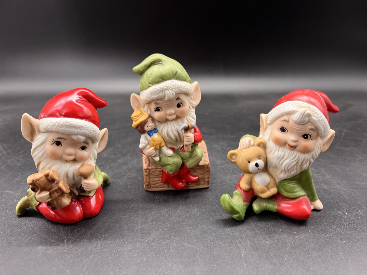 Vintage Christmas Homco Elves Toy Makers Porcelain Figurines Set of 3 ...