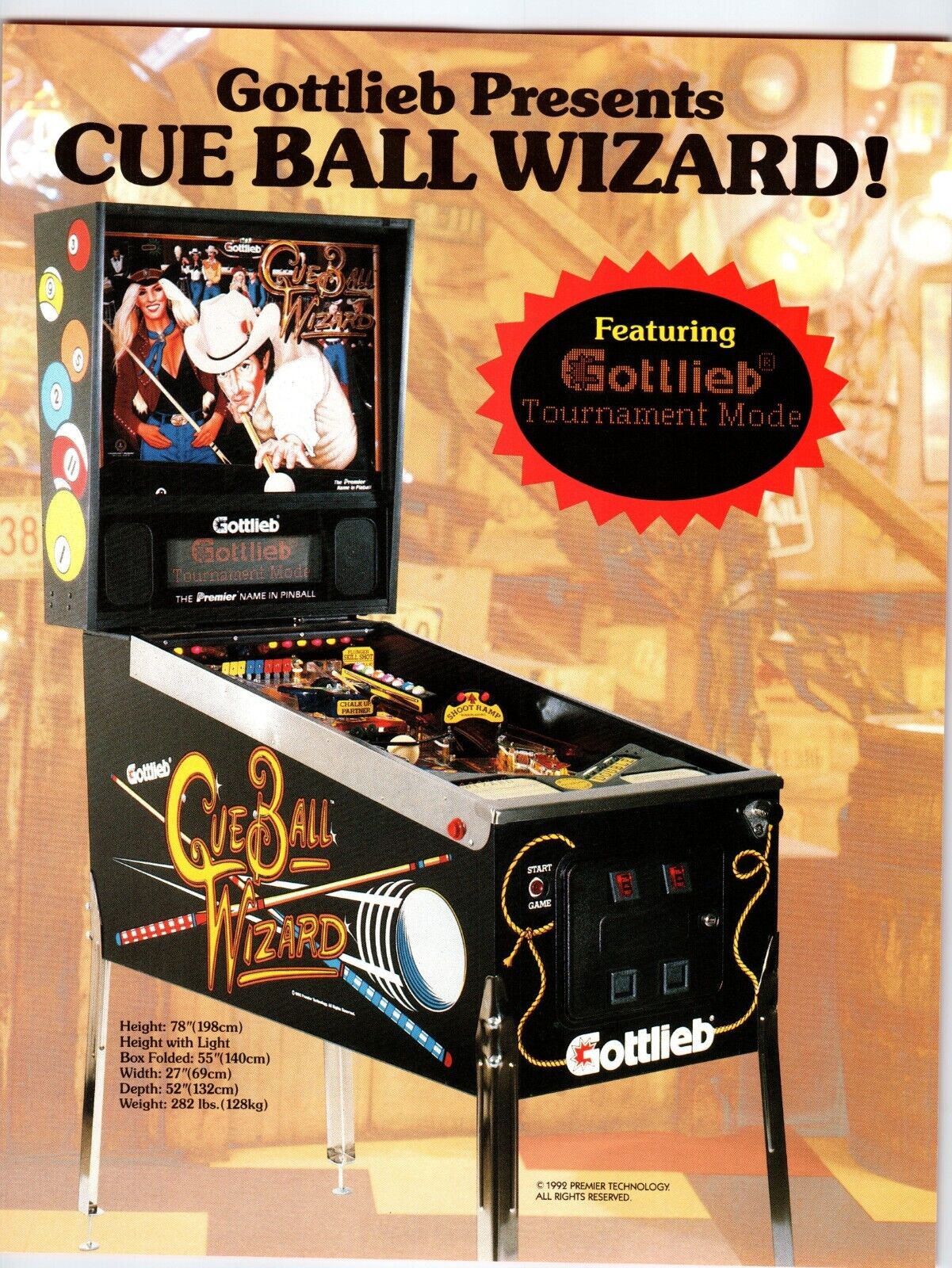 Cue Ball Wizard Pinball Machine FLYER Original 8.5" x 11" Double Sided ...