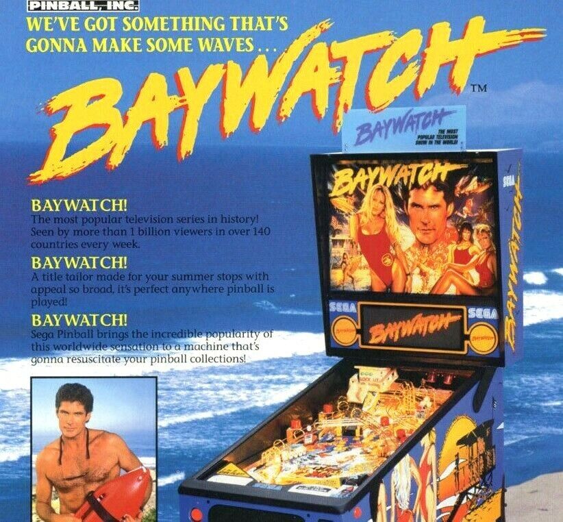 Baywatch 1995 Original Arcade Pinball FLYER Pamela Anderson David ...