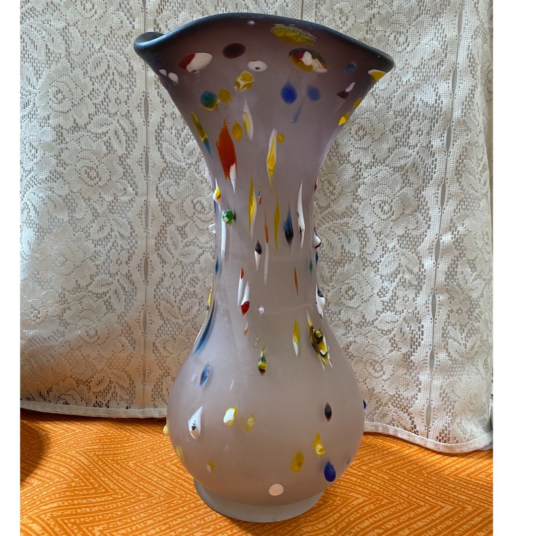 13” Wild Trippy Drippy Art Glass Frosted Vase
