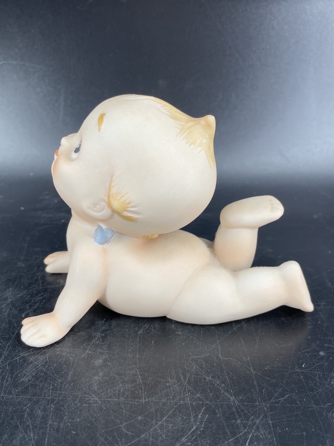 Vintage Lefton Kewpie Baby Doll Bisque Figurine with Blue Angel Wings