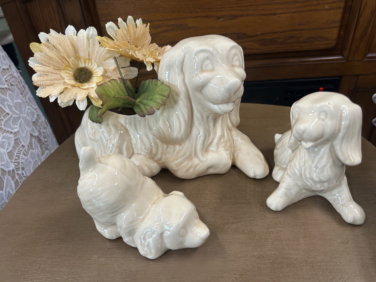 Vintage Dog and 2 pups Planter Set
