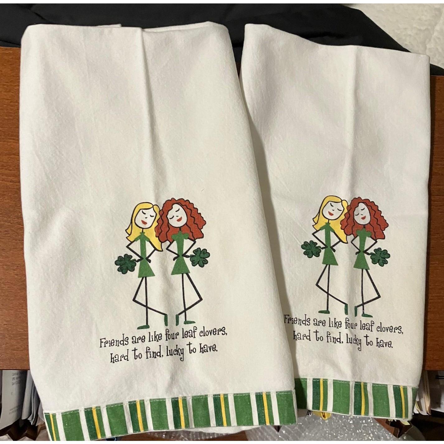 2 Hand/Dish Ritz Towels Cotton Shamrock Green St. Patrick's Day