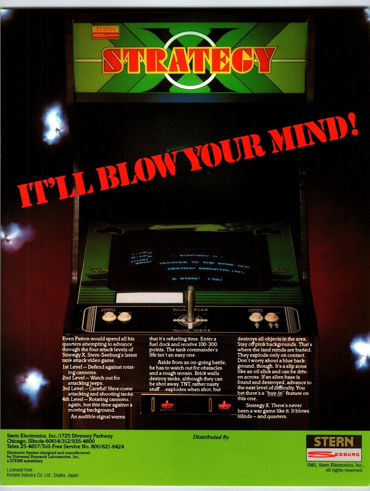 Strategy X Arcade FLYER Original 1981 Video Game Art Double Sided Retro