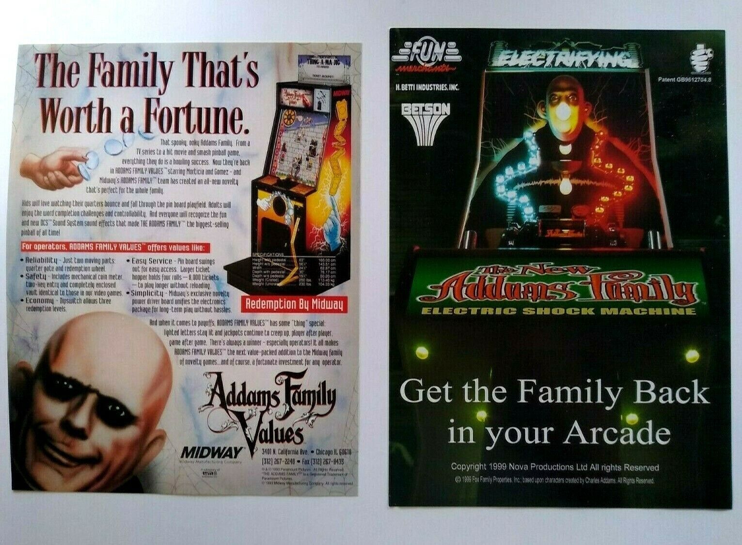 The Addams Family Arcade Flyers Uncle Fester Electric Shock Machine ...