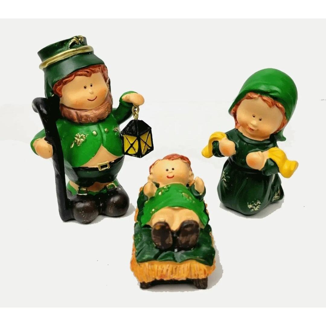 Irish Leprechaun Nativity Family Figurine Set St. Patrick's Day Decor 3 ...