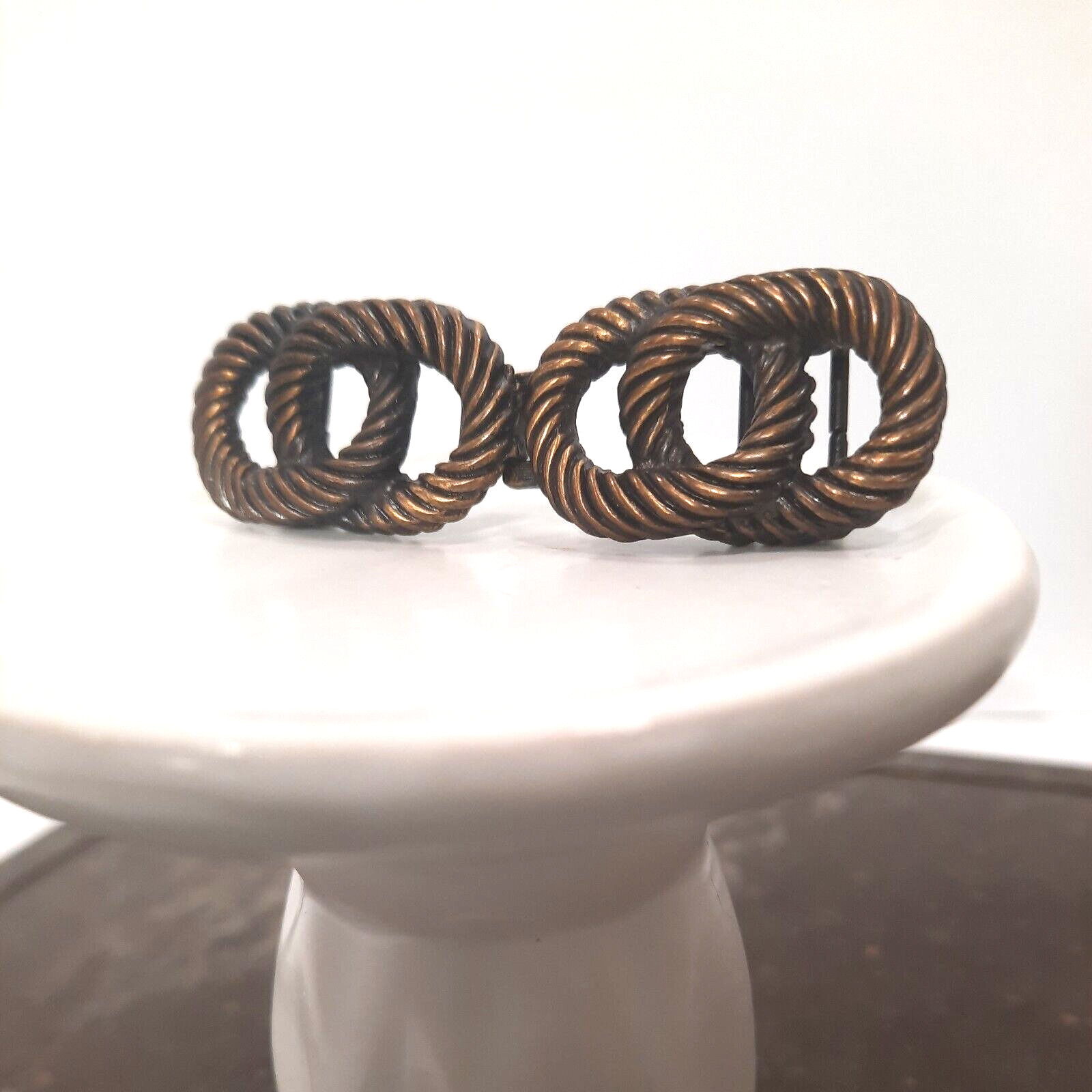 Vintage 2 Piece Interlocking Cinch Belt Buckle Rope Design Bronze Gold tone