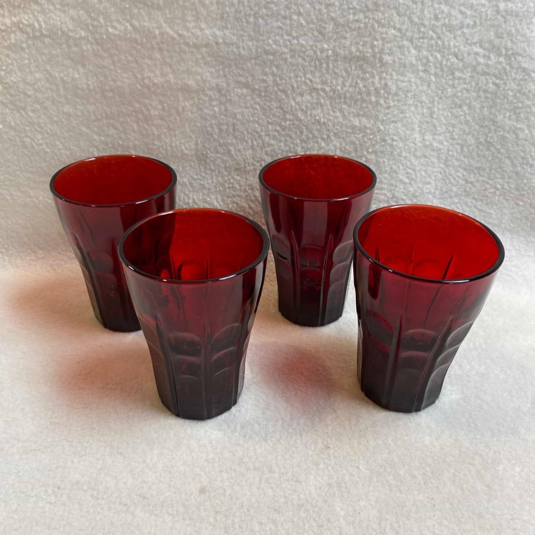 Vintage Fenton Ruby Red Thumbprint Juice Glasses - Set of 4 (V131)