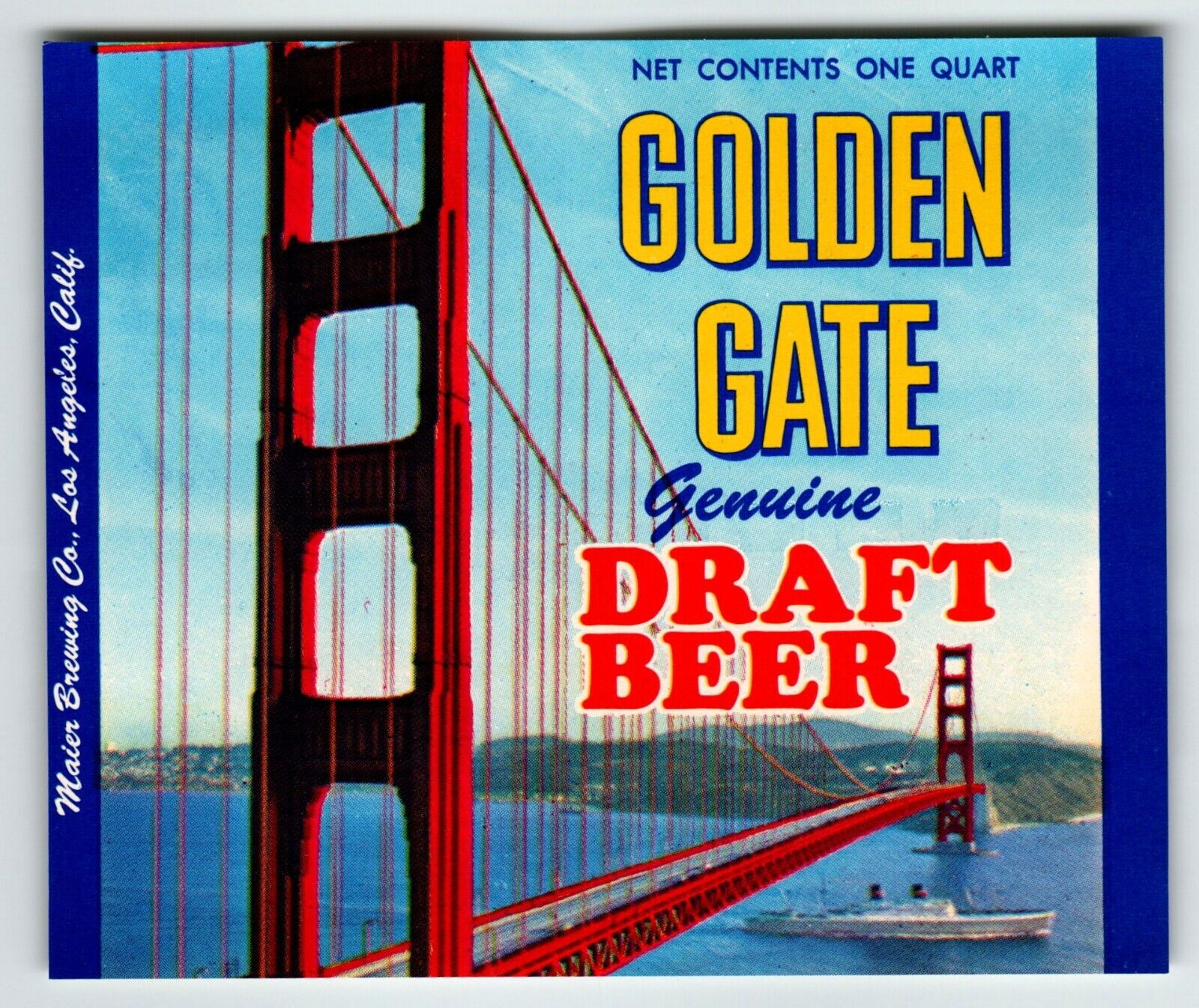 Golden Gate Bridge Draft Beer Label Original Vintage Maier Brewing Los ...