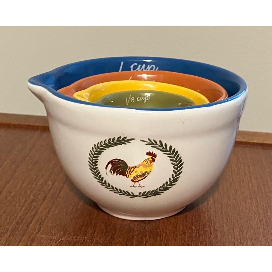 Ceramic Multicolor Tuscan Kitchen Measuring Bowls set of 4 Rooster