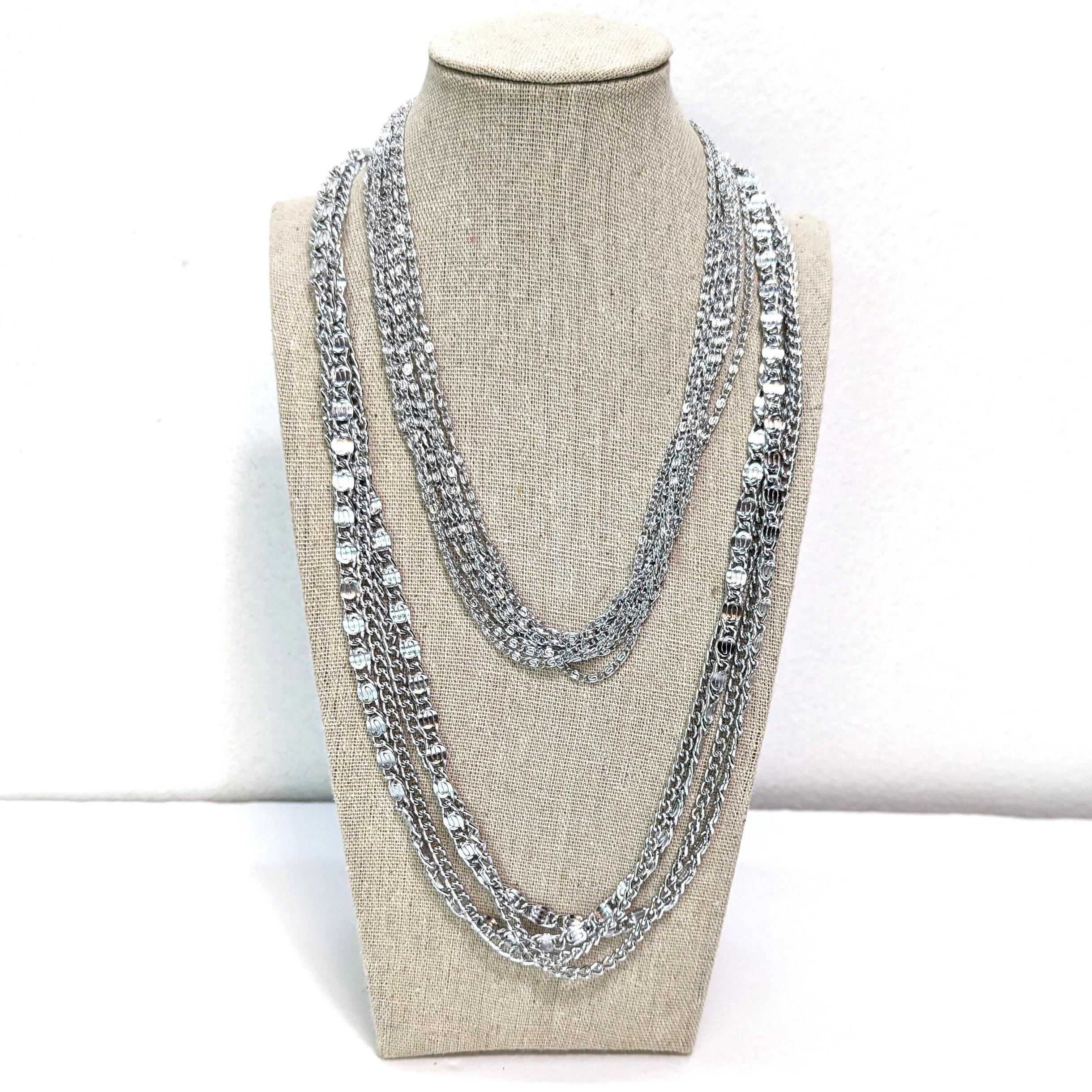 Lot of 2 Sarah Coventry Vintage Necklaces Bright Silver Tone Multi Strand