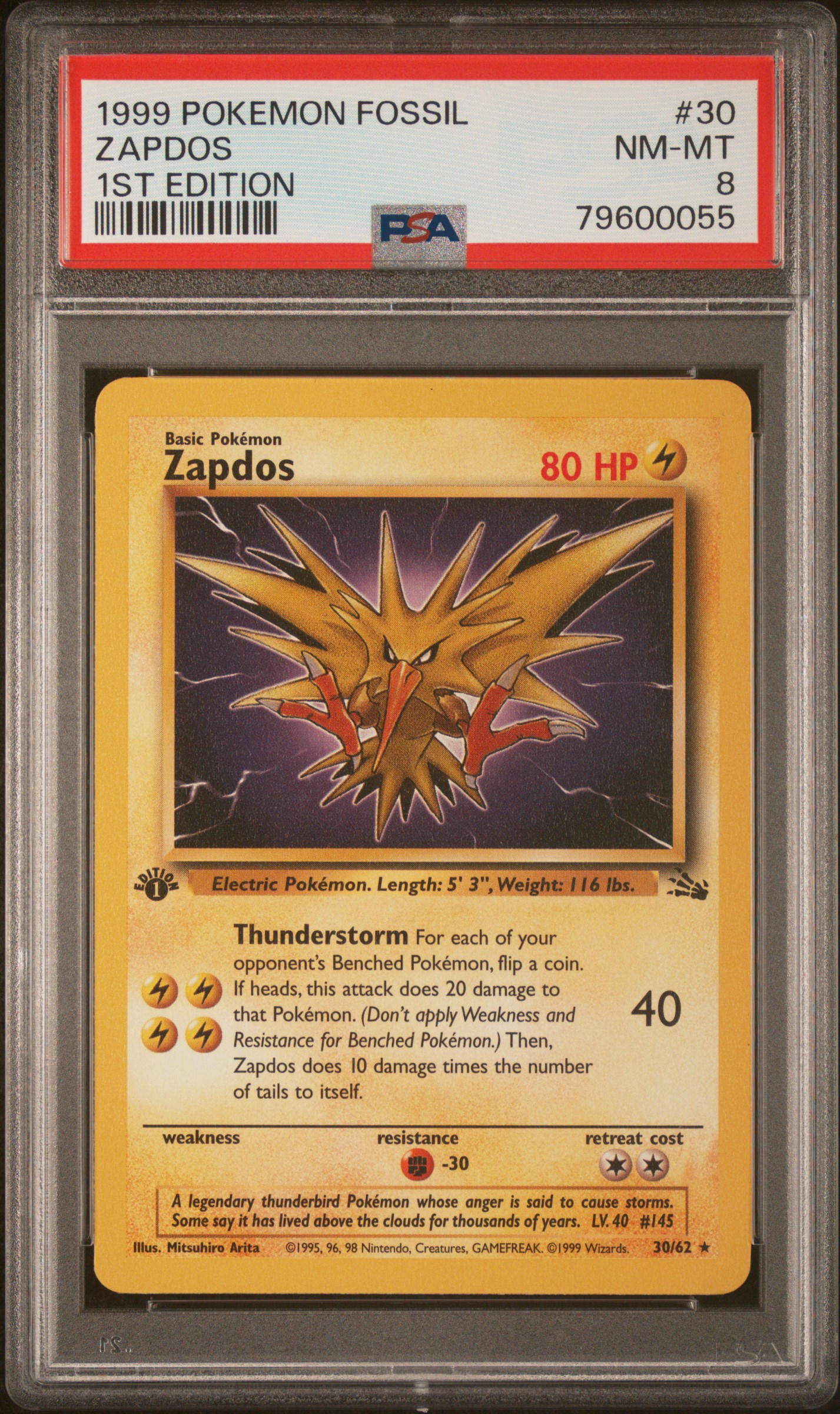 Zapdos 1999 Pokemon Fossil Tcg Cards 30 1St Edition PSA Nm-MT 8