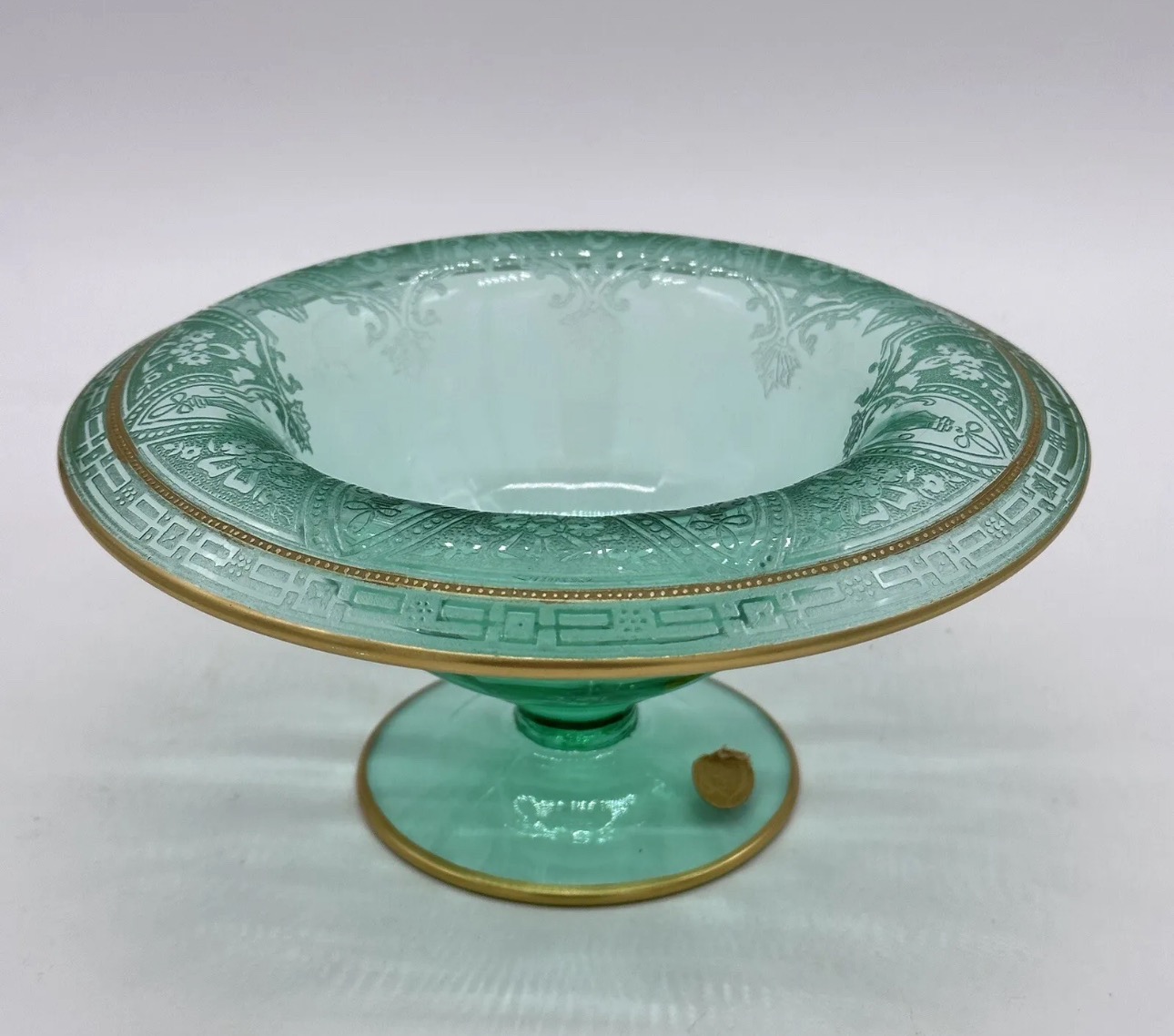 Uranium Green Etched Glass Mayo Bowl Rolled Rim Vintage 22 Kt Lotus ...