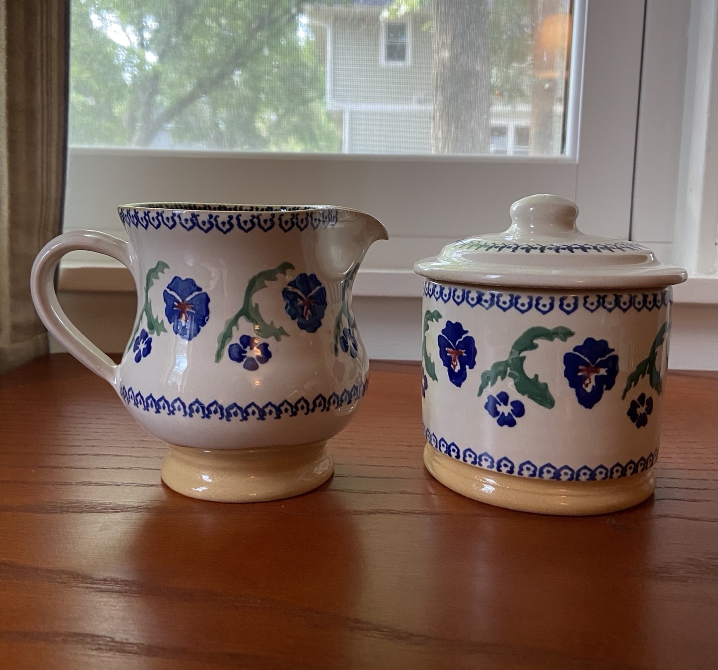 Nicholas Mosse Pottery Ireland-Pansy Pattern Cream 3.75” and Sugar /Jam ...
