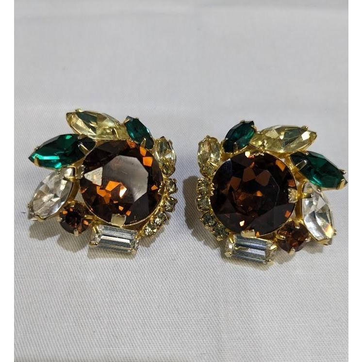 Vintage Hobe Autumn Splendor Rhinestone Earrings - Clip-On